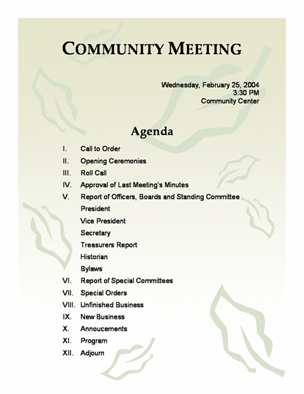 Community Meeting Agenda Template | Word Templates Community Meeting Agenda Template | Word Templates