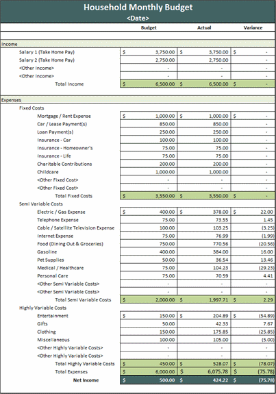 Monthly Household Budget Microsoft Excel Template MS Office Templates