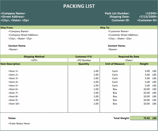 Packing List Template List Templates MS Office Templates